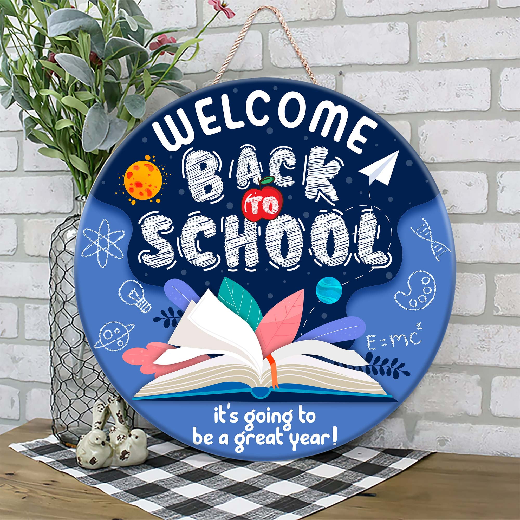 Flagwix Back To School Sign, Round Wooden Teacher Sign, Classroom Decor ...
