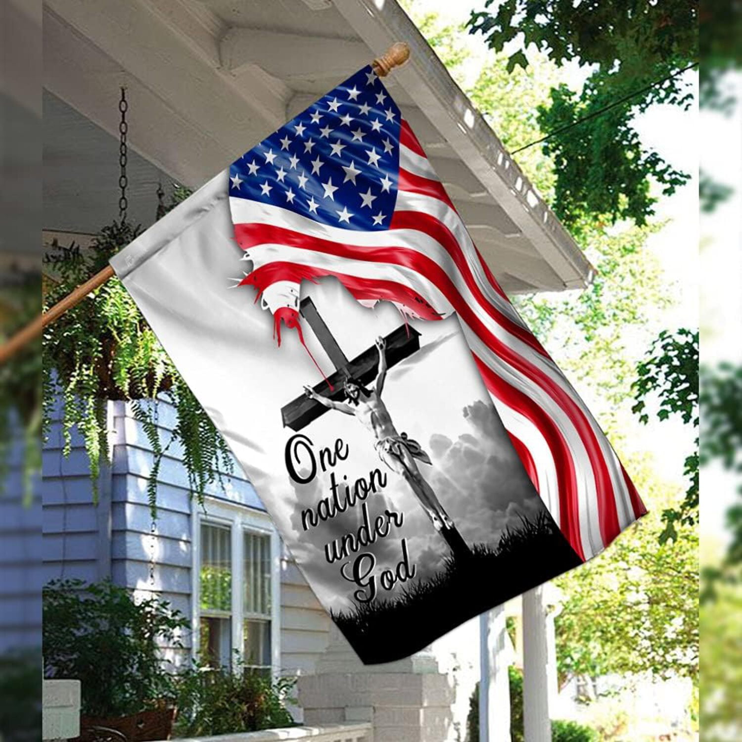 Flagwix Flags - Jesus Christian Cross American Flag THN2224F, House Flag (30 x 40) - USA House ...
