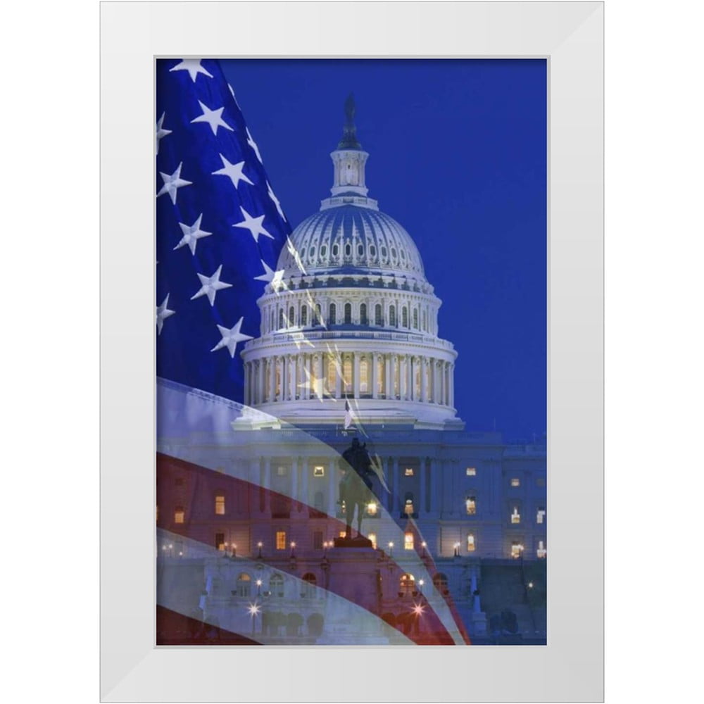 Flaherty, Dennis 13x18 White Modern Wood Framed Museum Art Print Titled - Washington, DC US flag ...