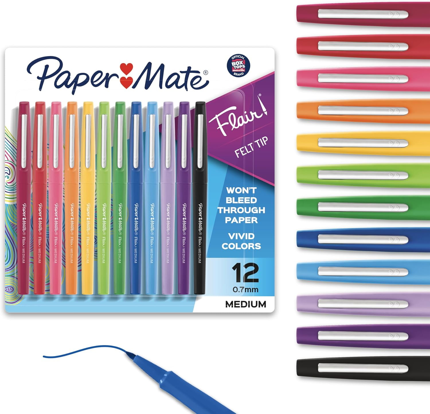 Flair Felt Tip Pens, Medium Point (0.7mm), Assorted Colors, 12 Count ...