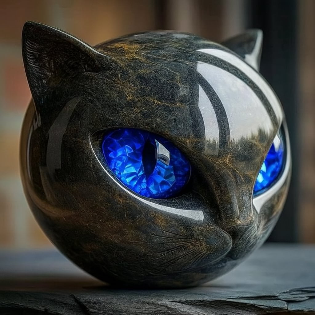 Flairgifts Luxury Black Cat Stone Sculpture, Luxury Black Cat Stone ...