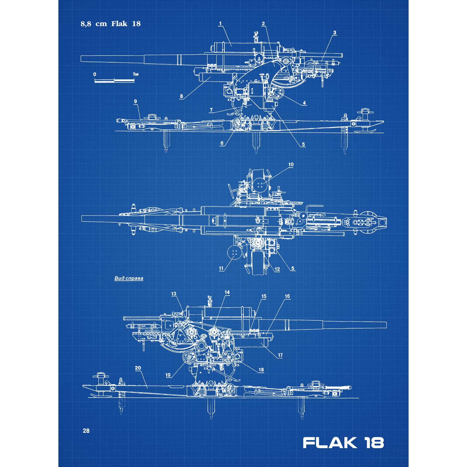 Flak 18 Artillery Anti Aircraft Tank Blueprint Plan Extra Large XL Wall ...