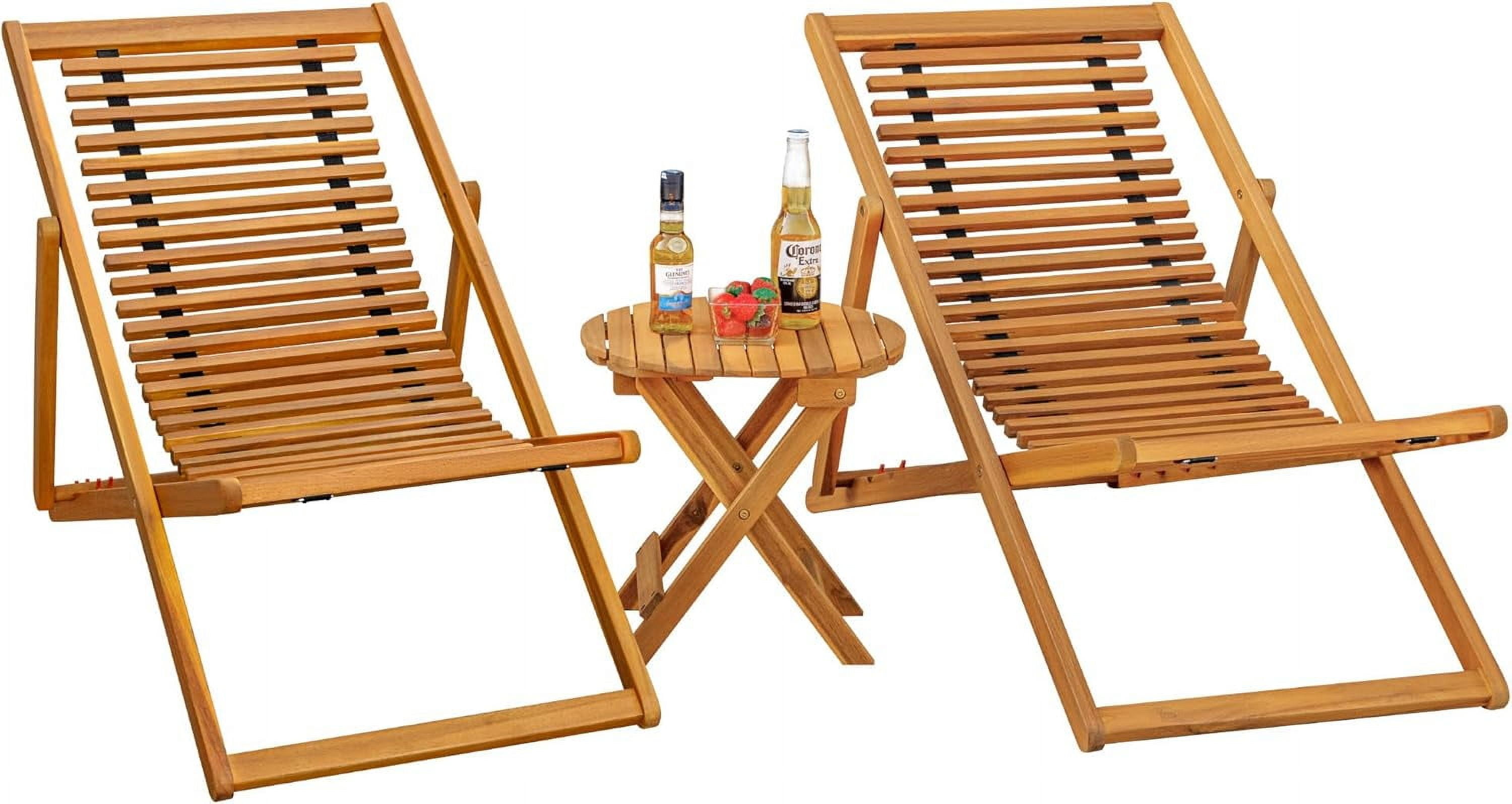 Flamaker 3-Piece Acacia Wood Patio Set, Chaise Lounge Chairs for 2 and ...