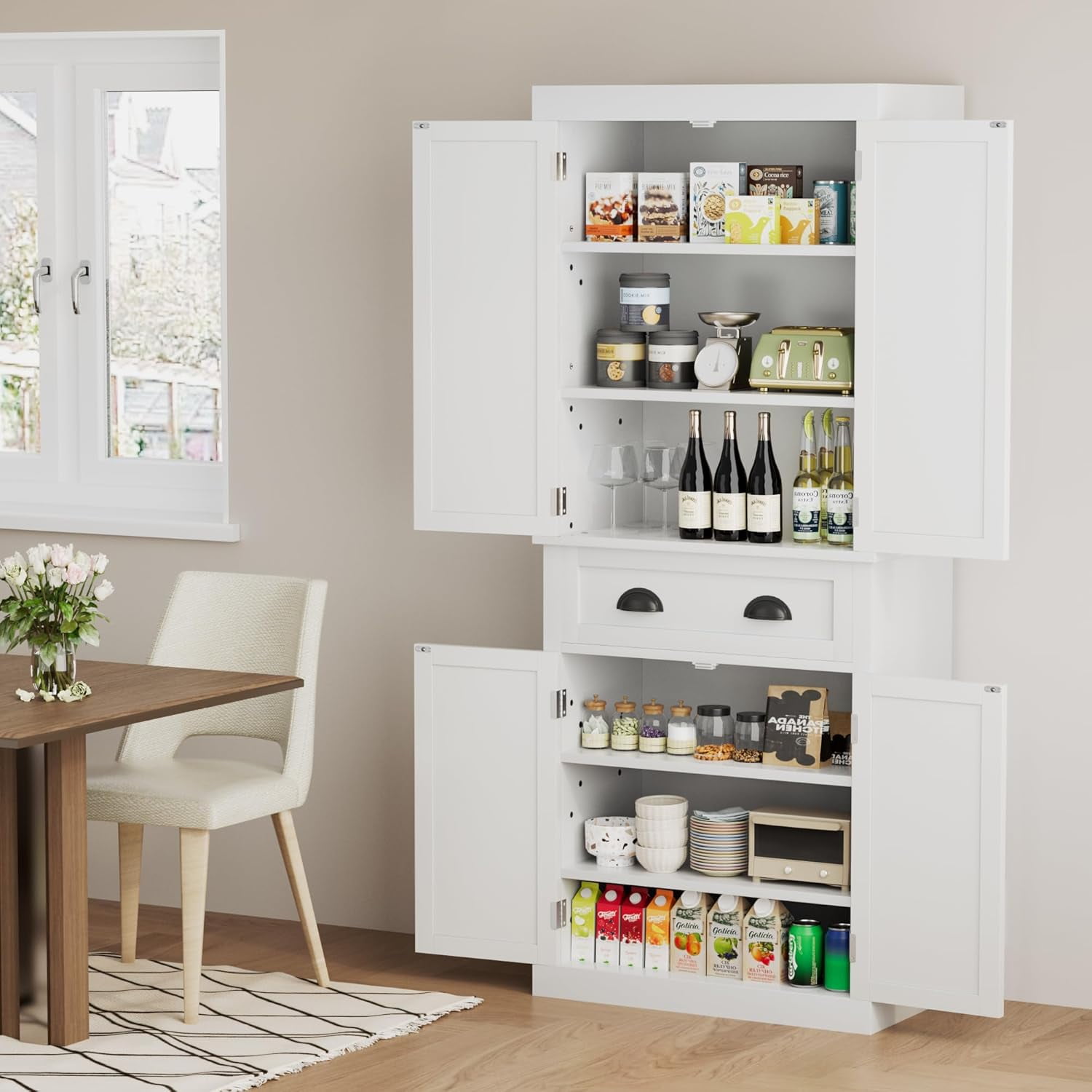 Flamaker 72" Kitchen Pantry Cabinet, Tall Pantry Storage Cabinet with ...