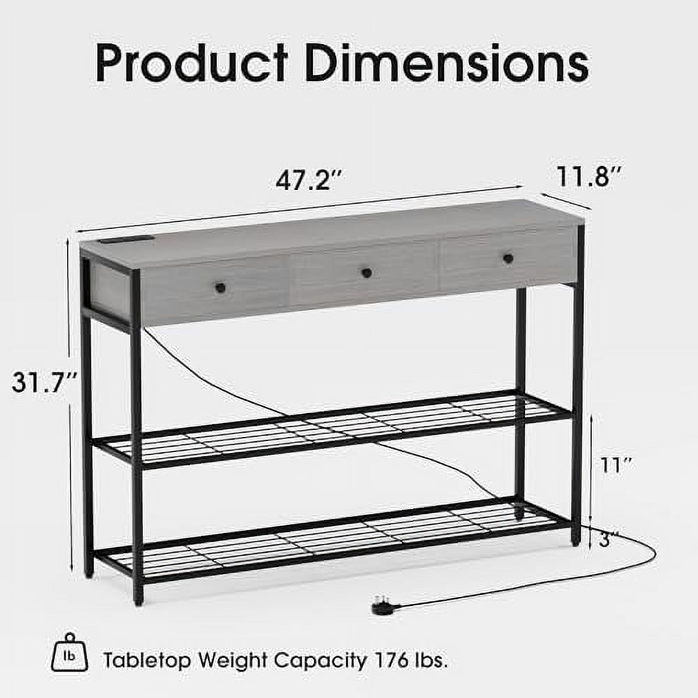 Flamaker Console Table with Outlets & USB Ports, 47" Entryway Table with 3 Drawers and Storage ...
