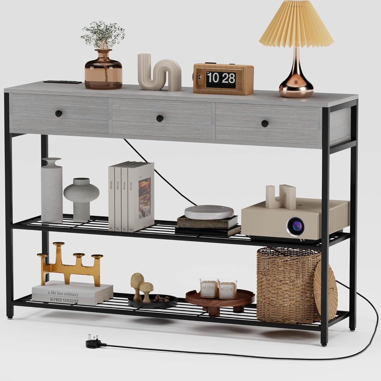 Flamaker Console Table with Outlets & USB Ports, 47" Entryway Table ...