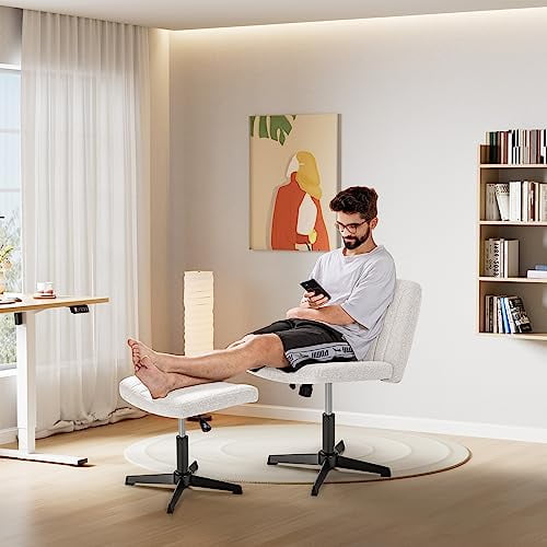 Flamaker Desk Chair No Wheels Arms, Armless Office Chair with Ottoman ...