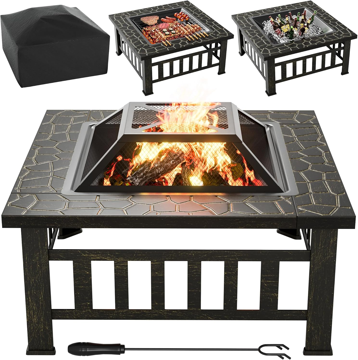 Flamaker Outdoor Fire Pit 32 Inch Firepit Tables Backyard ...