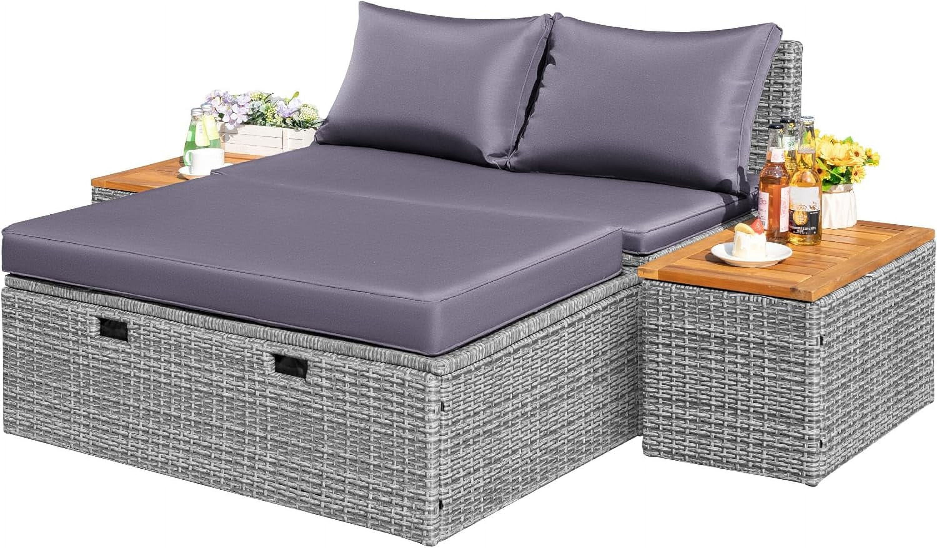 Flamaker Outdoor Rattan Lounge Chair with 2 Side Tables ...