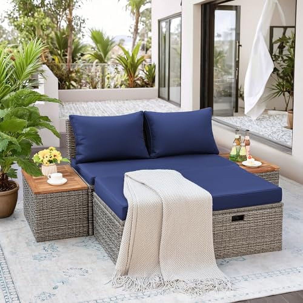 Flamaker Outdoor Rattan Lounge Chair with 2 Side Tables ...