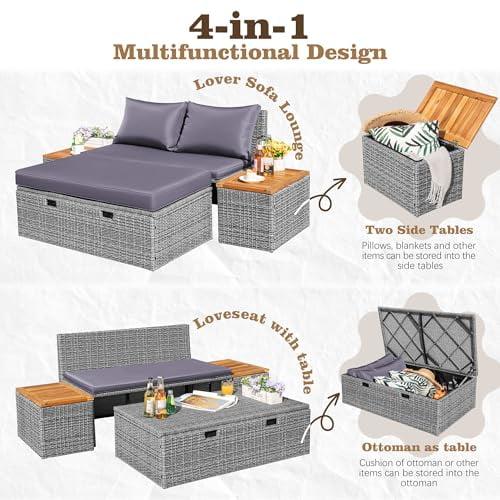Flamaker Outdoor Rattan Lounge Chair with 2 Side Tables ...