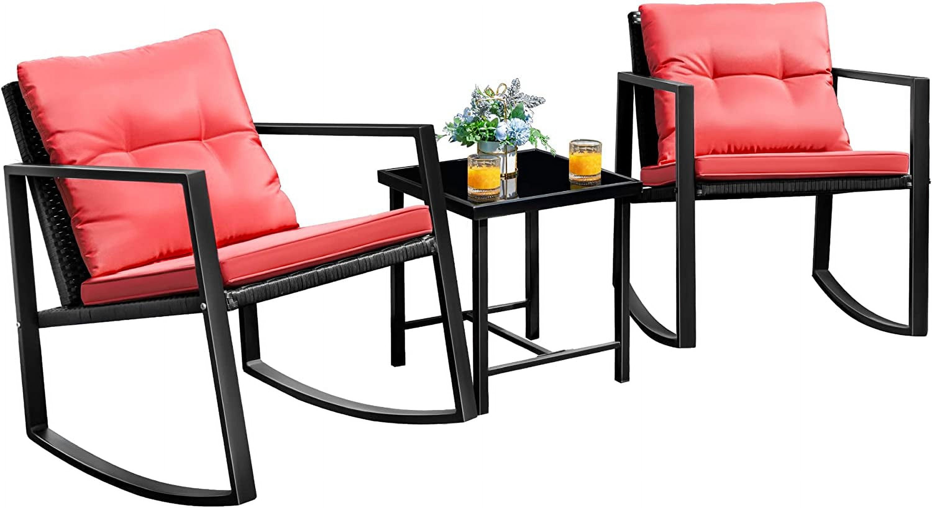 Flamaker Patio Chairs 3 Piece Wicker Rocking Chair Outdoor Bistro Sets ...