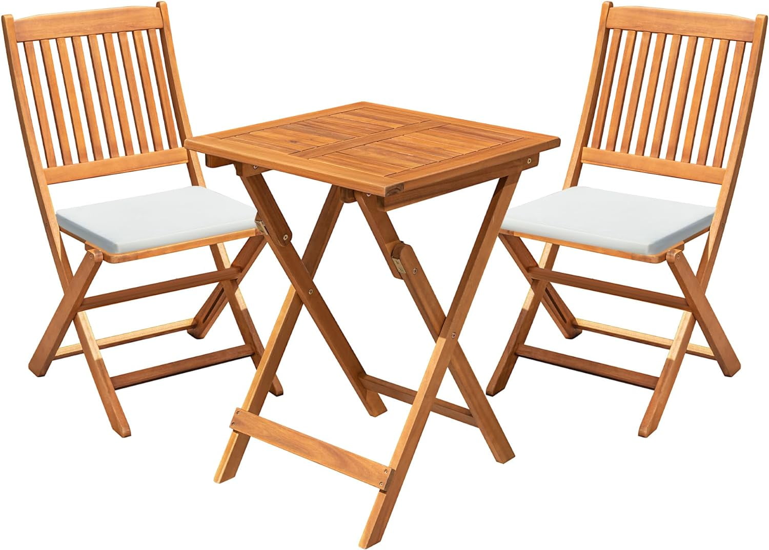 Flamaker Patio Set 3 Piece Acacia Wood Folding Bistro Set Outdoor ...