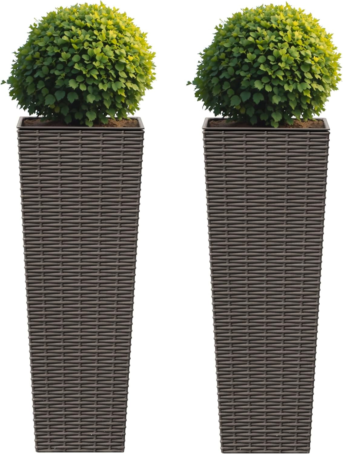 Flamaker Resin Rattan-Design Planters Set of 2, 24'' Tall Flowerpot ...