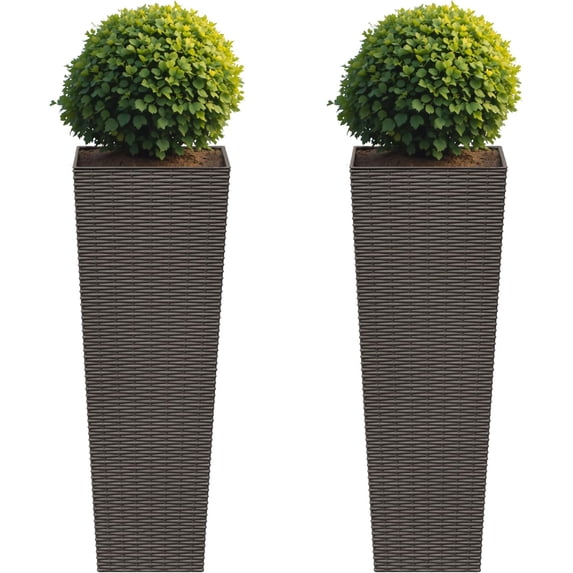 Flamaker Resin Rattan-Design Planters Set of 2, 32'' Tall Flowerpot ...