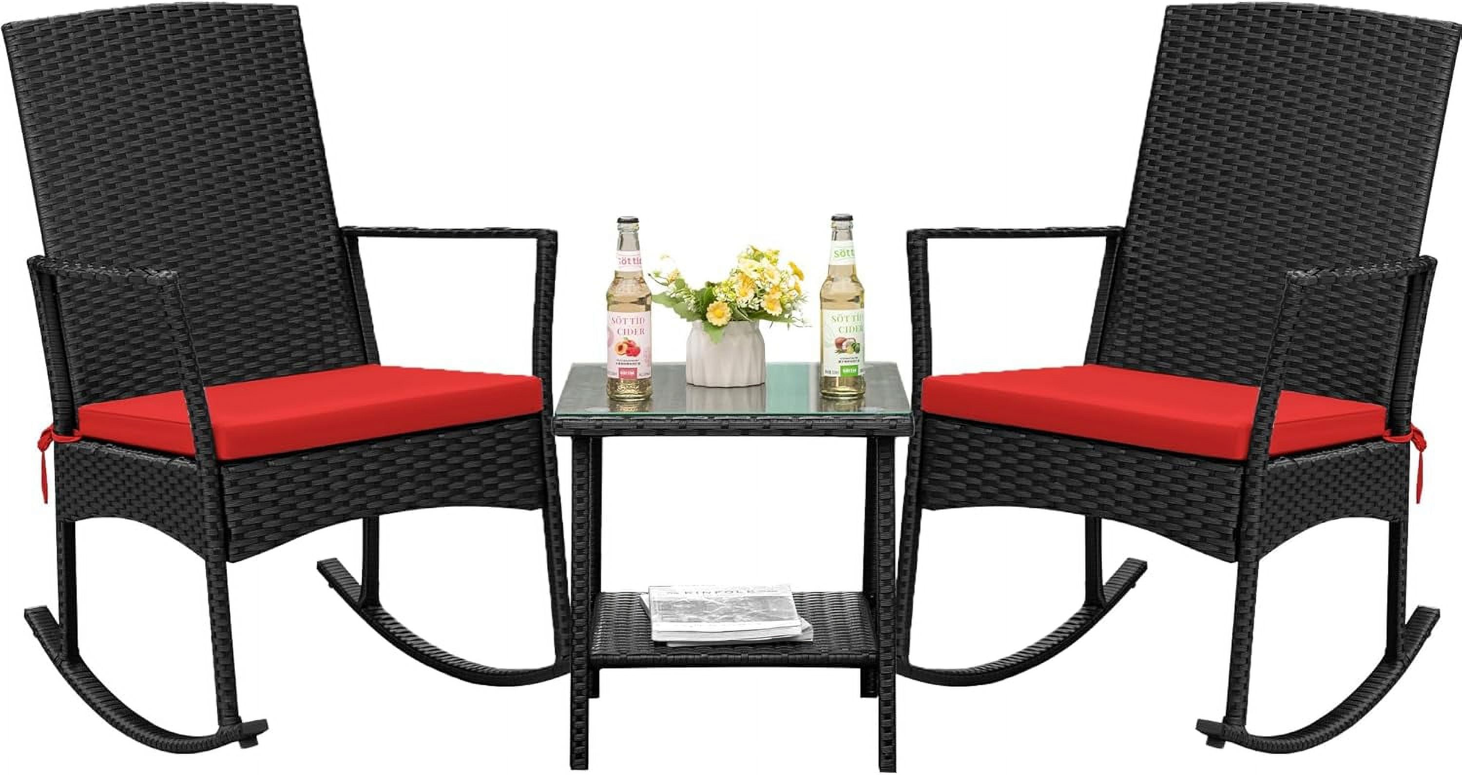 Flamaker Rocking Chair Outdoor PE Rattan Patio Chairs with Glass Table ...