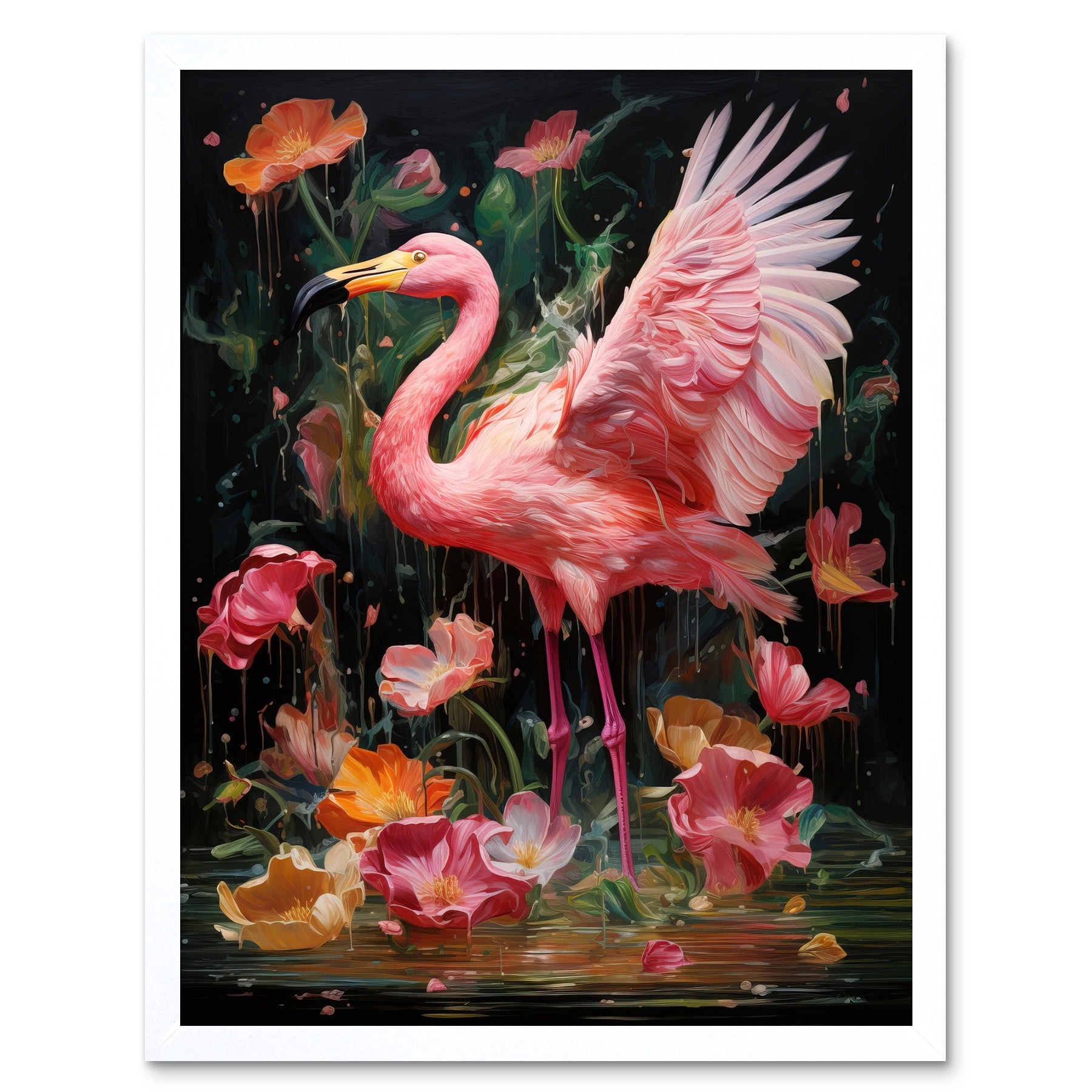Flamboyant Flamingo Feathers Artwork Bird in the Rain Vibrant Pink ...