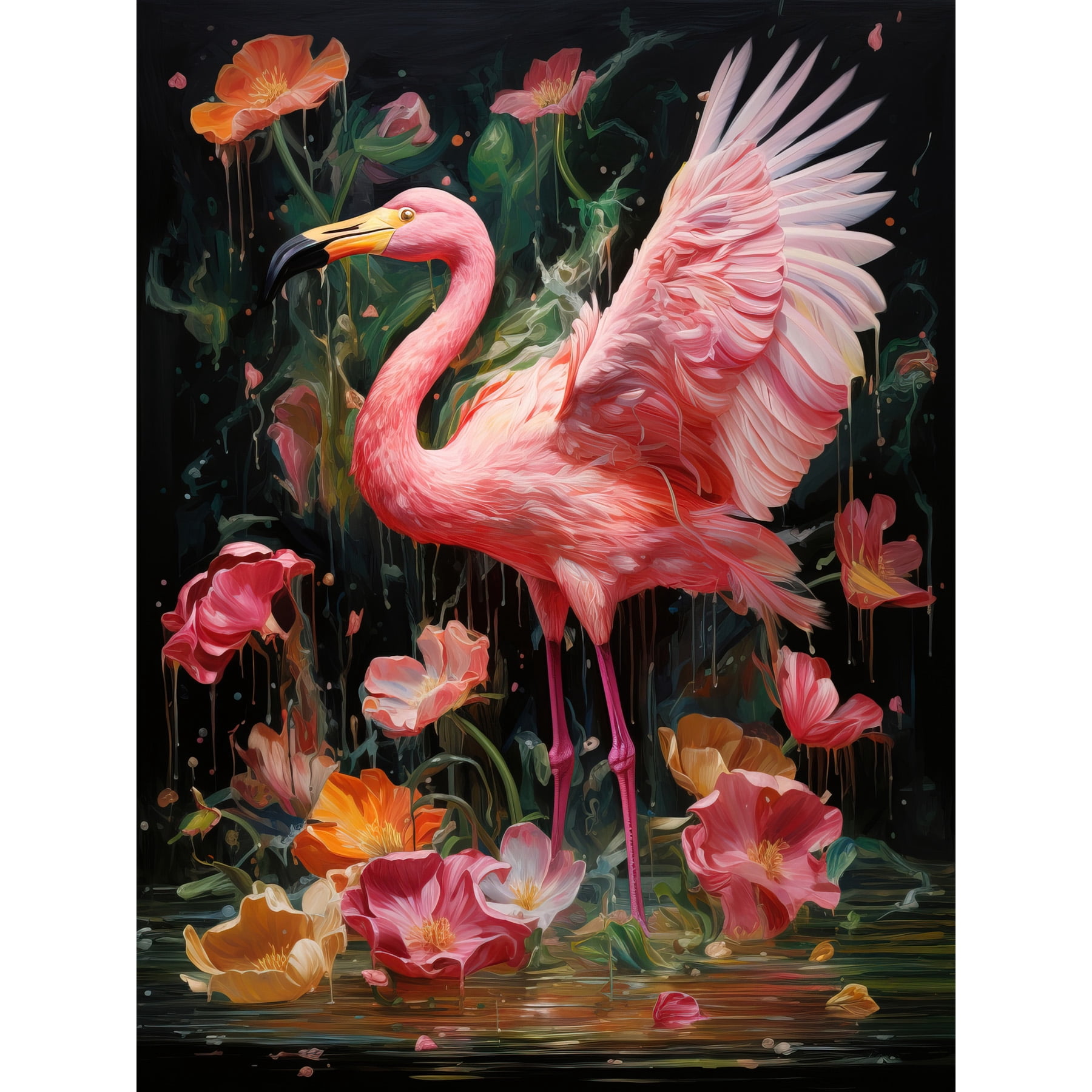 Flamboyant Flamingo Feathers Artwork Bird in the Rain Vibrant Pink ...