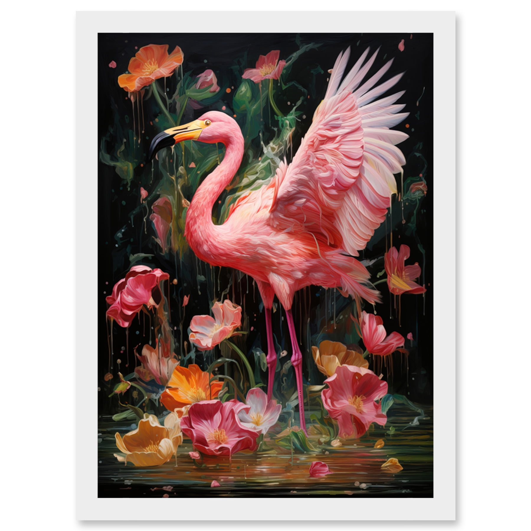 Flamboyant Flamingo Feathers Artwork Bird in the Rain Vibrant Pink ...