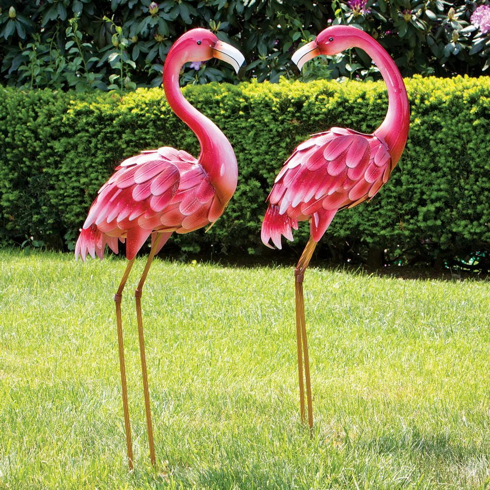 Flamboyant Pair Of Positively Pink Flamingo Metal Garden Sculptures ...