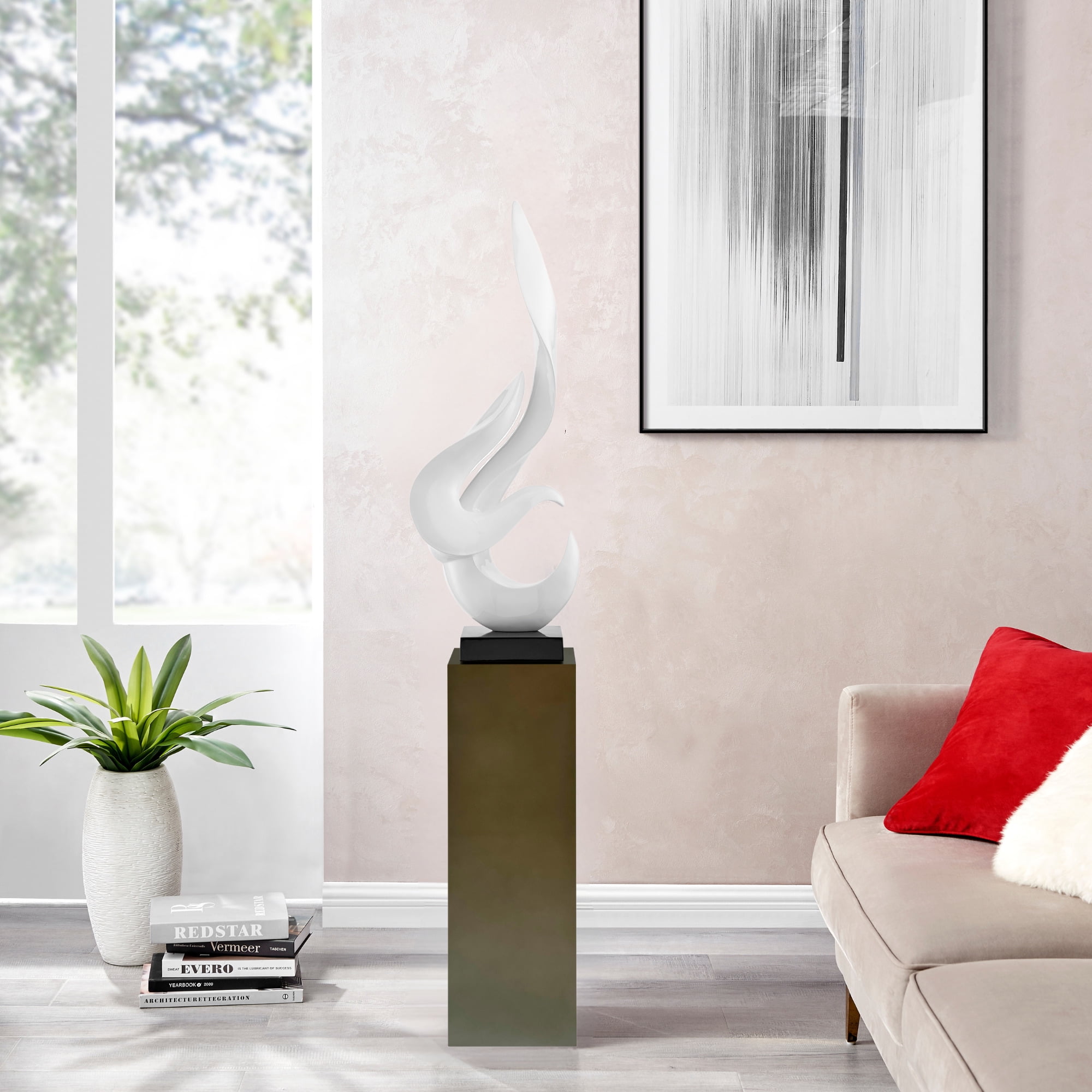 Flame 65" Tall Floor Sculpture // White With Gray Stand - Walmart.com