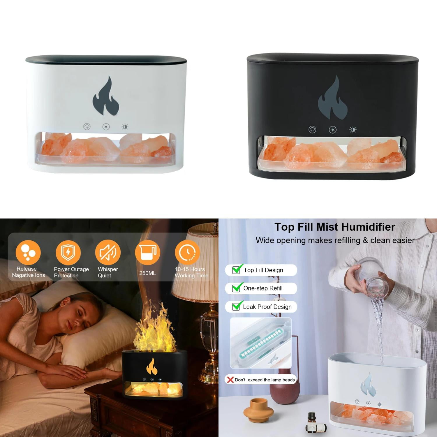Flame Air Humidifier Moisturizer With 7 Colors Backlight Salt Stone ...