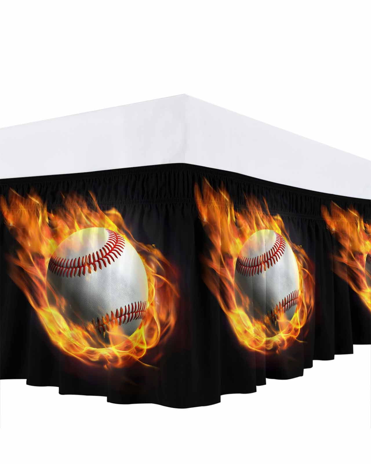 Flame Baseball Bed Skirt Sports Black Background Abstract Art Bed ...