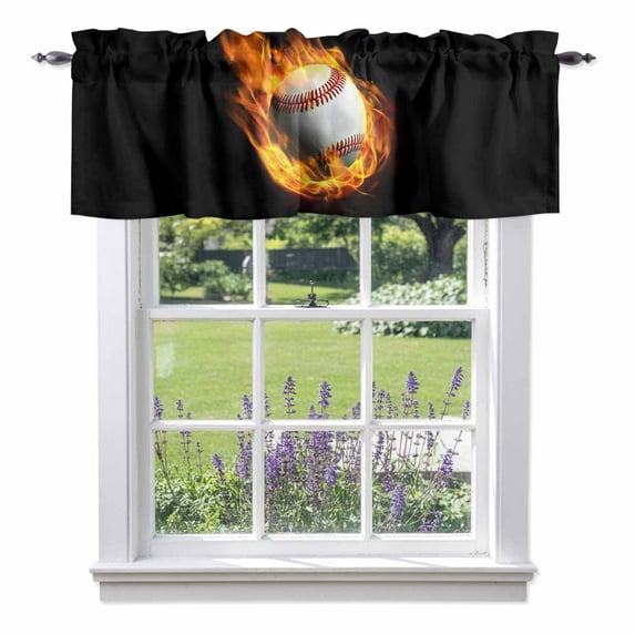 Flame Baseball Valances for Windows, Sports Black Background Abstract ...