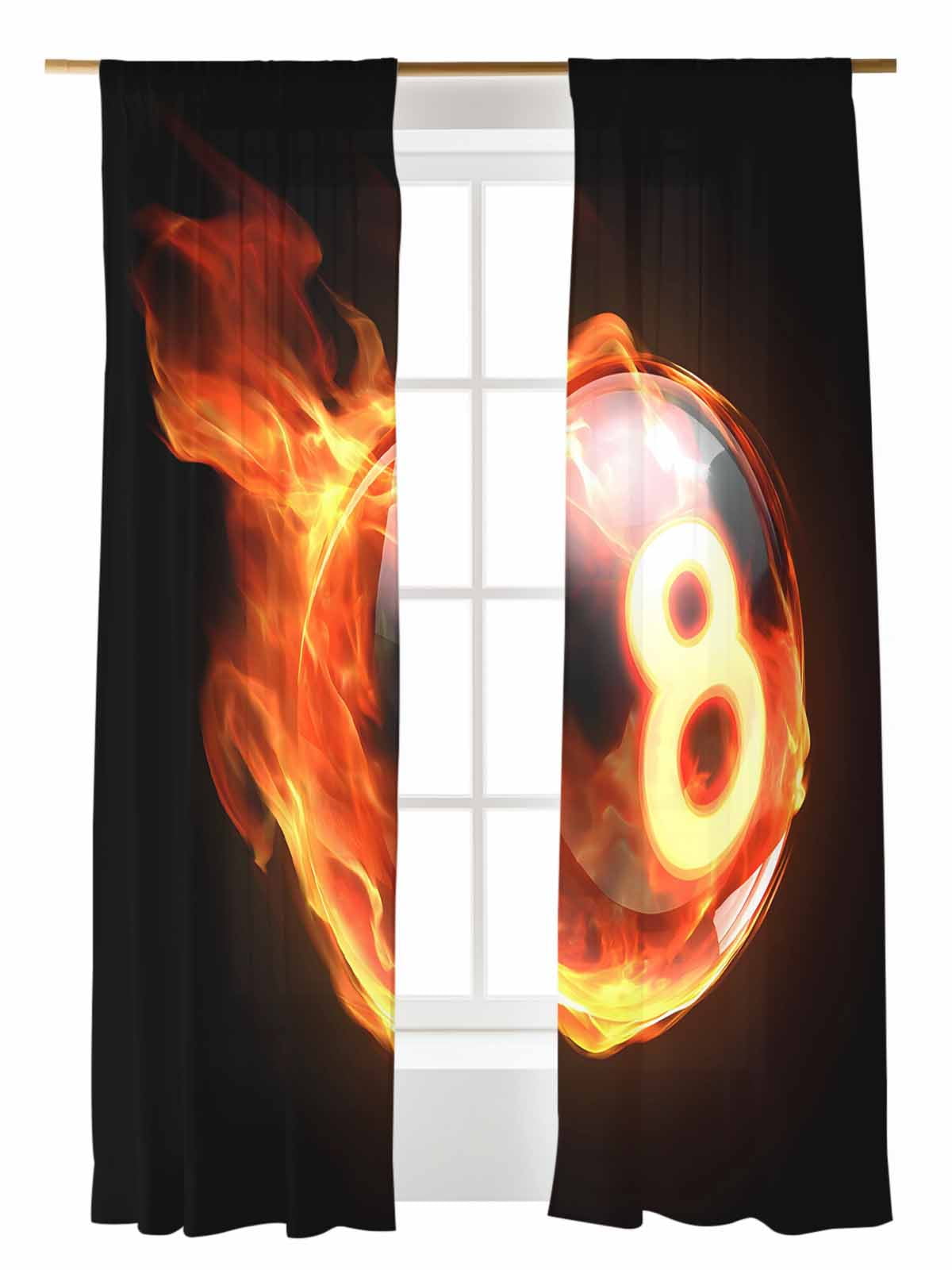 Flame Billiards Sheer Curtains 2 Panels Set Sports Black Background ...