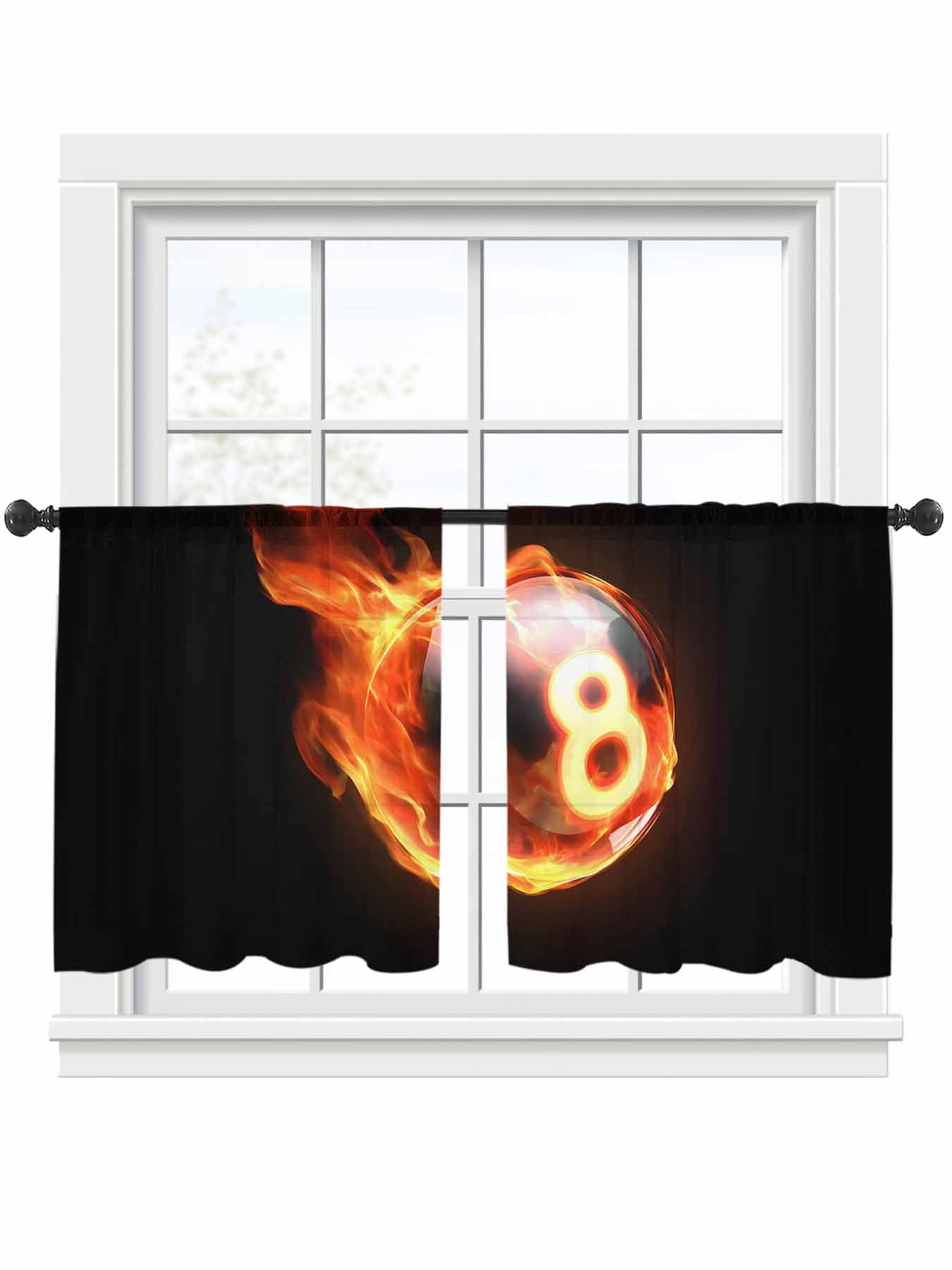 Flame Billiards Sheer Curtains 54 Inch Long 2 Panels, Sports Black ...