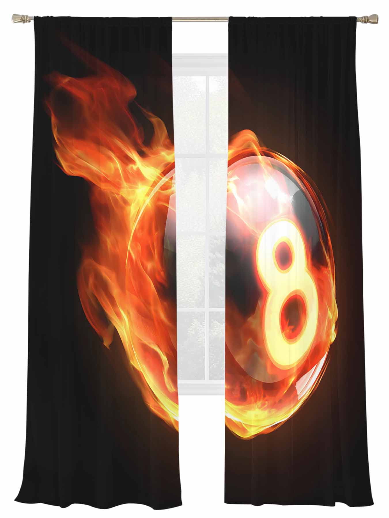 Flame Billiards Sheer Curtains 96 Inch Long 2 Panels, Sports Black ...