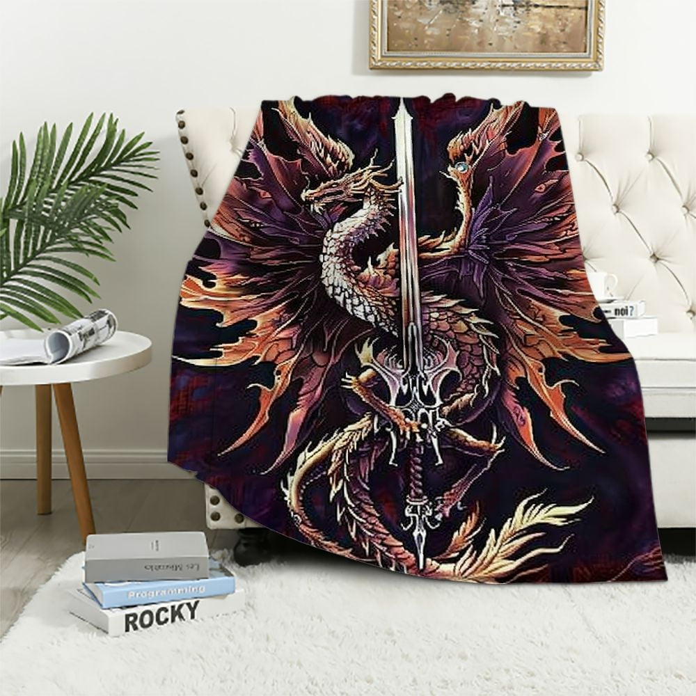 Flame Blade Blanket Ruth Thompson - Gift Fantasy Dragon Throw Woven ...