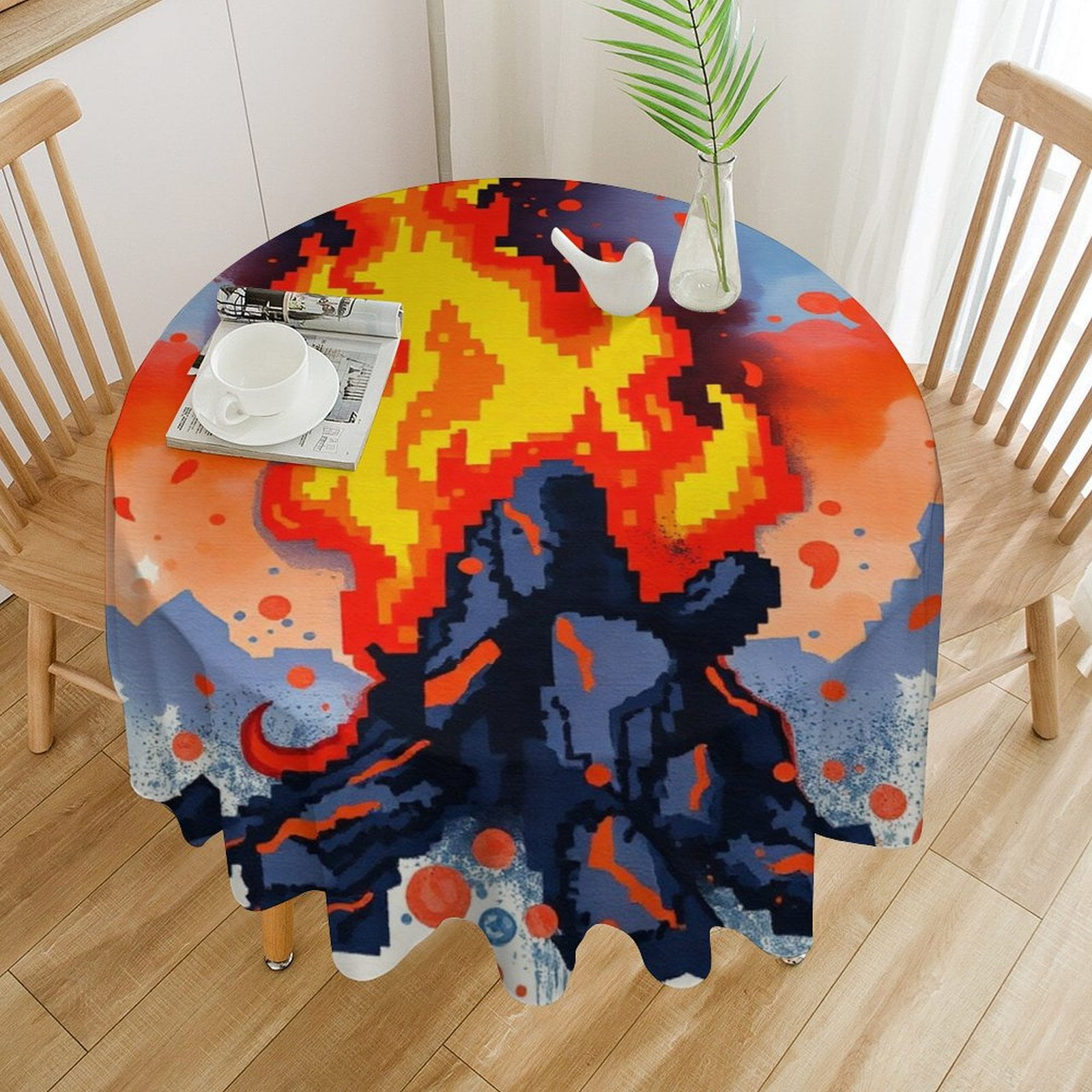 Flame Combustion Table Cloth Round PVC Wedding Kitchen Dining Desk ...