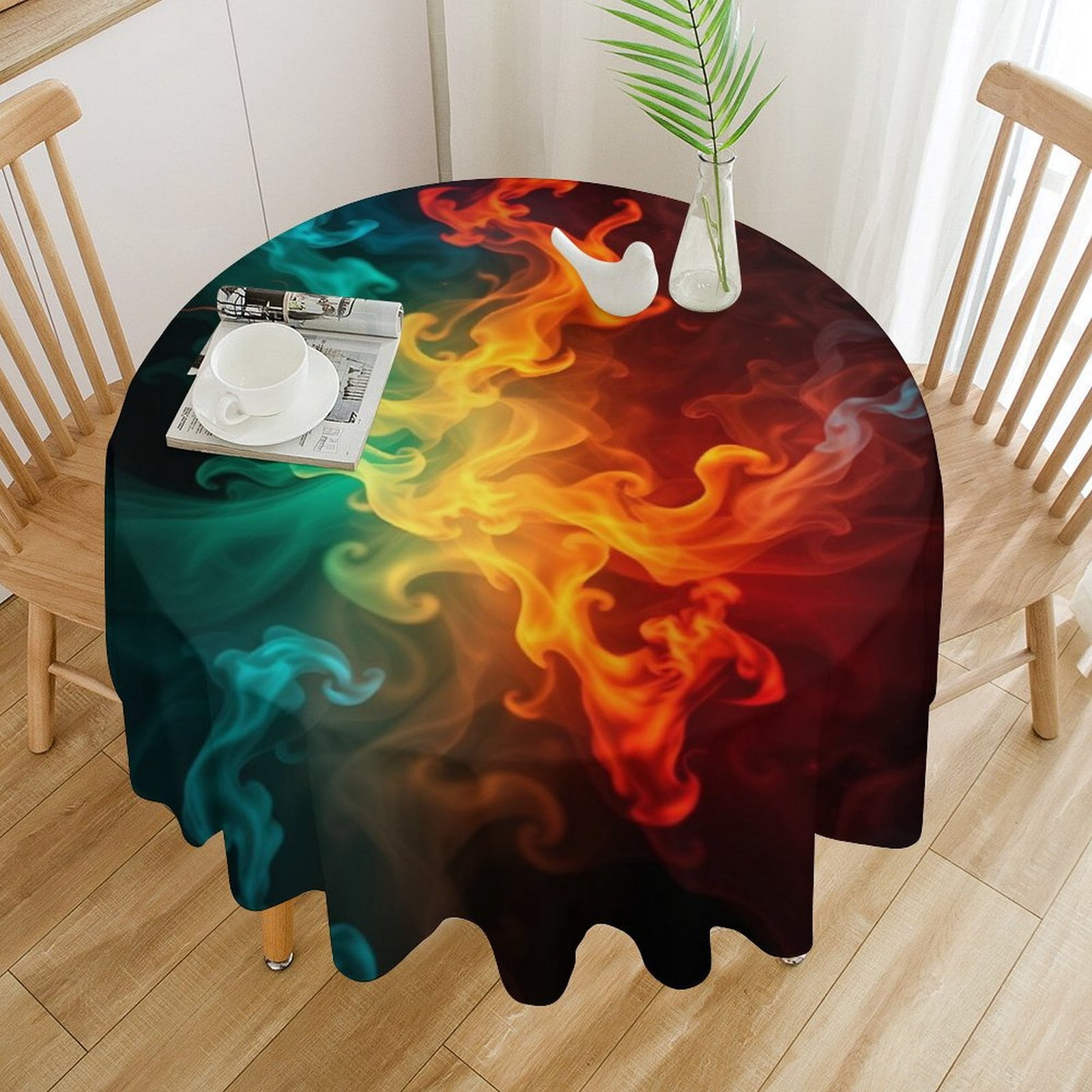 Flame Combustion Table Cloth Round PVC Wedding Kitchen Dining Desk ...