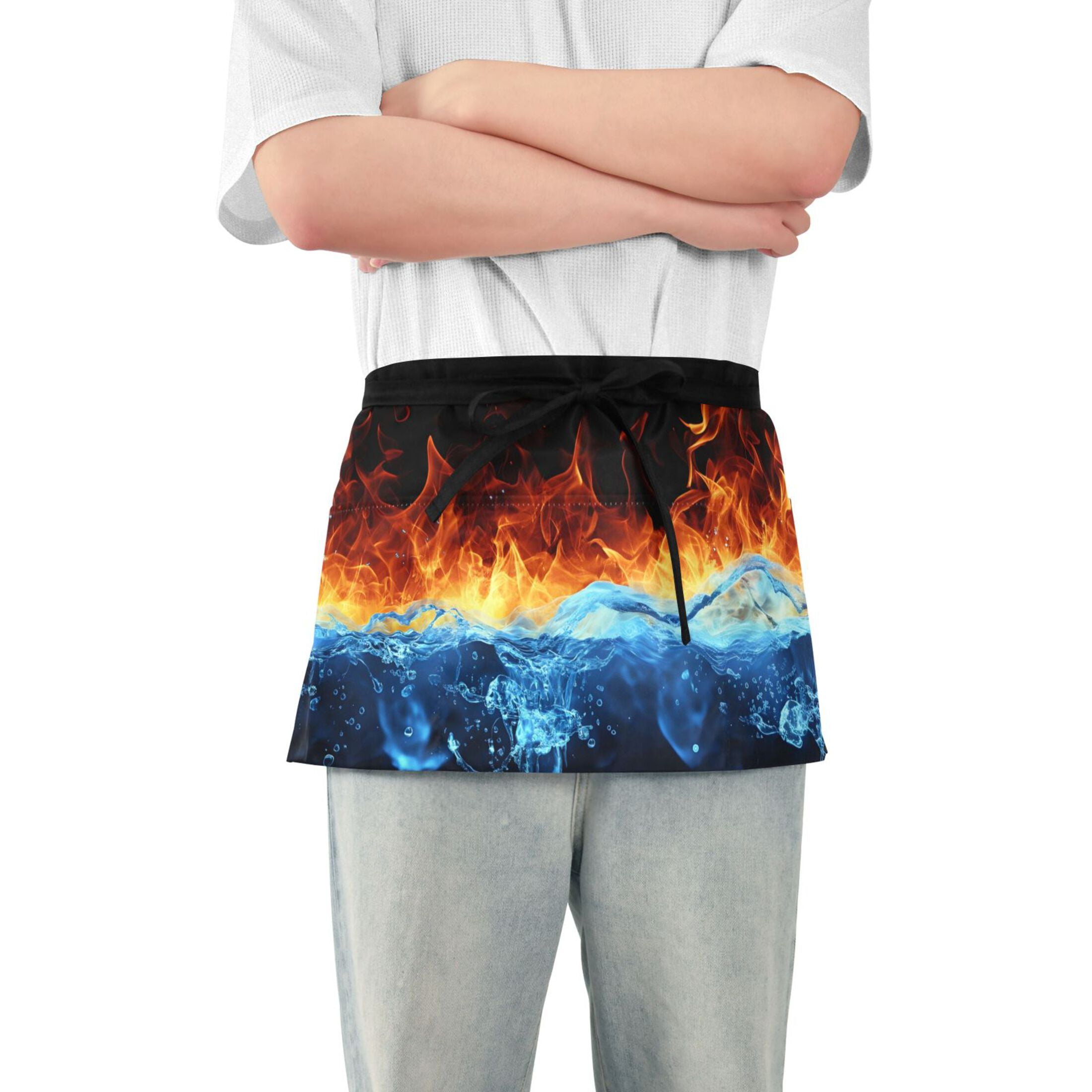 Flame Confront Water Short Server Apron with 3 Pockets for Unisex Chef ...