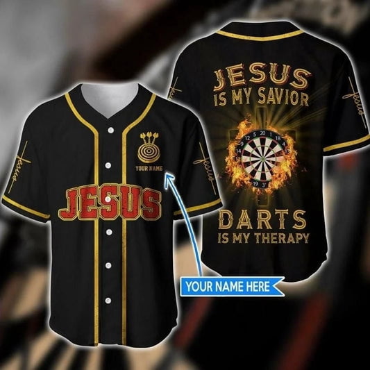 Flame Dart Jesus Dart Is My Therapy Cross Custom Baseball Jersey ...