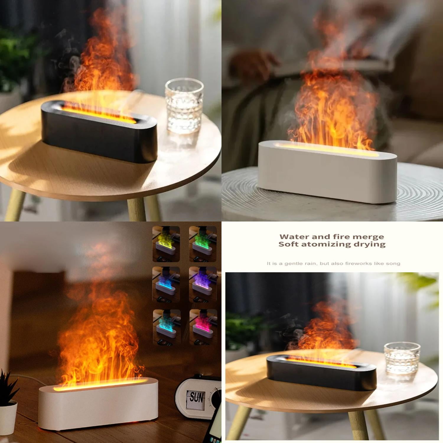 Flame Diffuser Humidifier USB Desktop Simulation RGB Light Aromatherapy ...