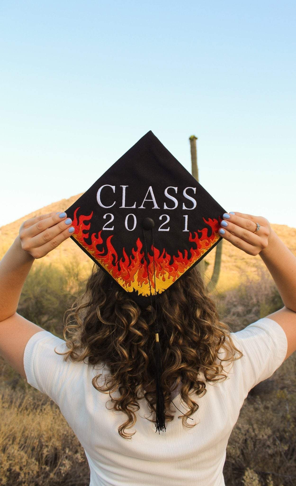 Flame Embroidered Graduation Cap Topper | Grad Cap Decoration Topper ...
