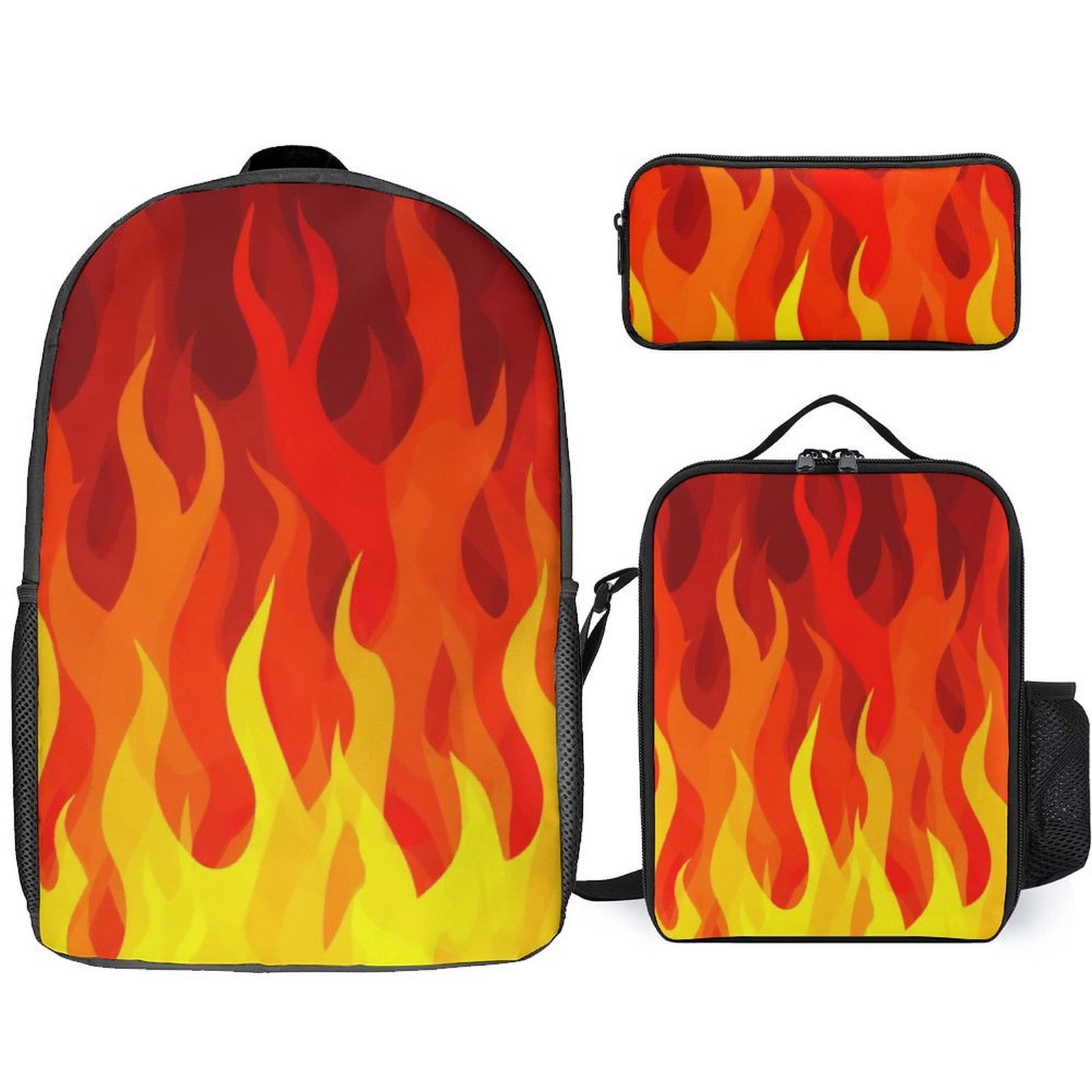 Flame Fire Pattern Design 3D Printed 3pcs/Set Bags Laptop Daypack ...