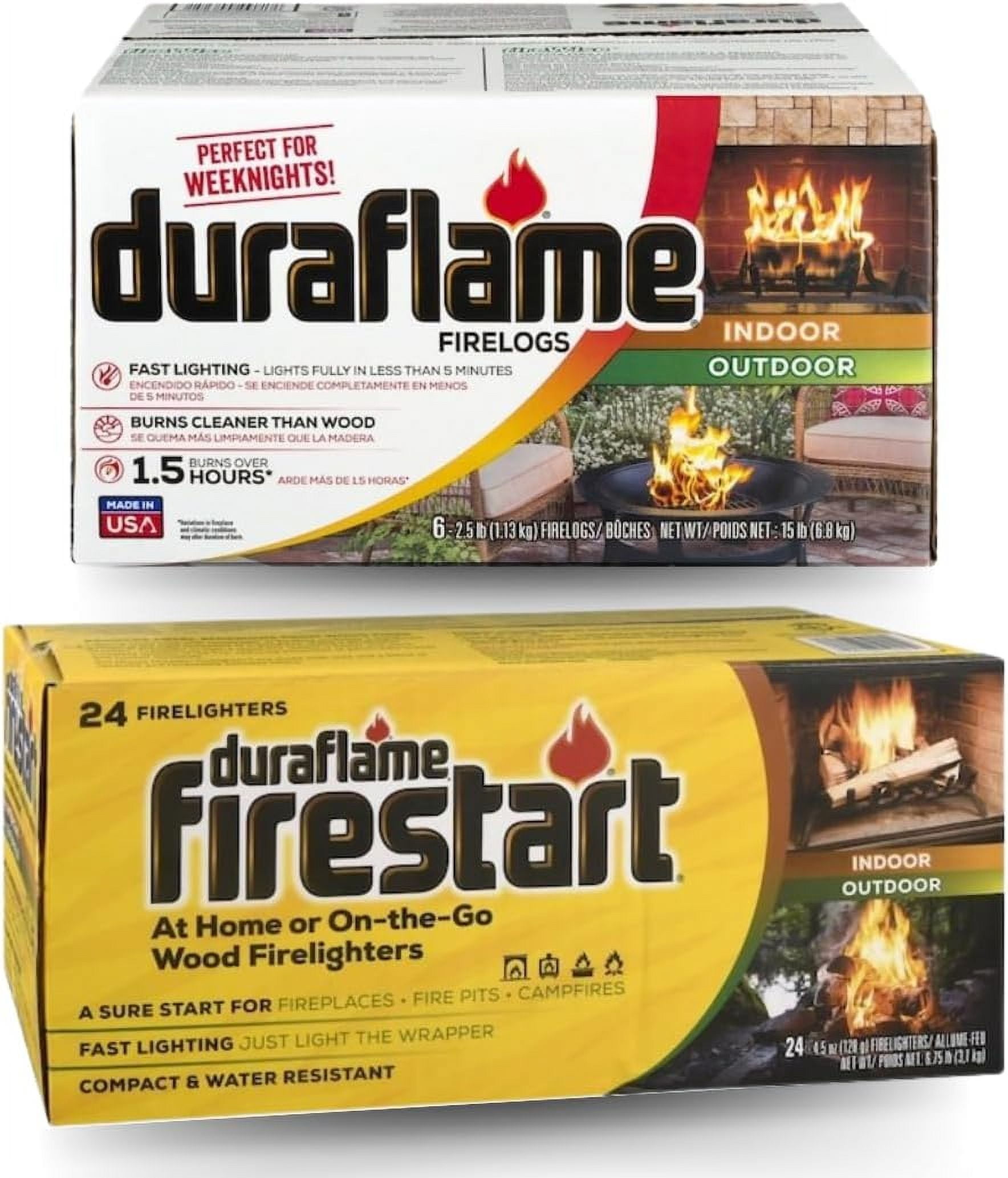 Flame Firestart 24 Firelighters - Plus Fire logs 2.5 lb 1.5 Hour Burn ...