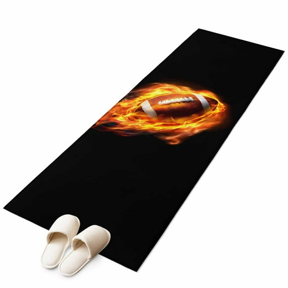 Flame Football Washable Area Rug 2x6ft Sports Black Background Abstract ...