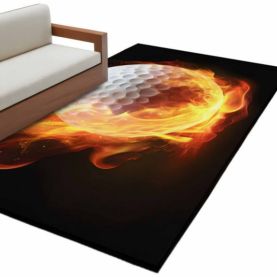Flame Golf Ball Washable Area Rug 3x5ft Sports Black Background ...