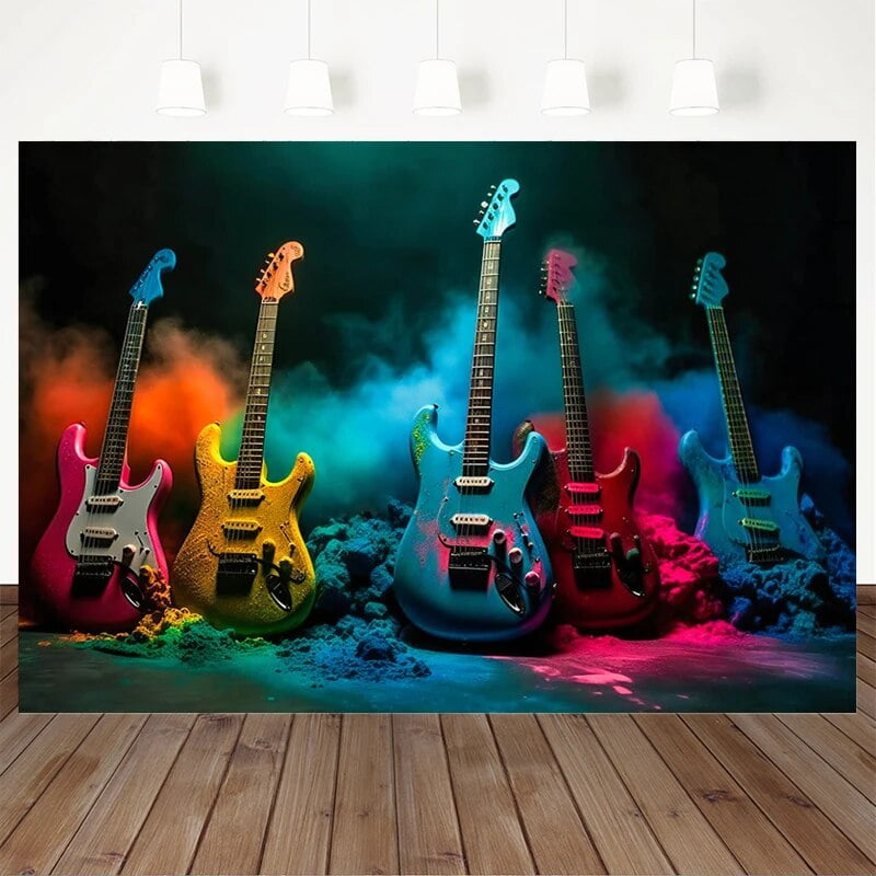 Flame Guitar Photography Backdrop Music Art Performer Baby Birthday Background Cloth Decor ...