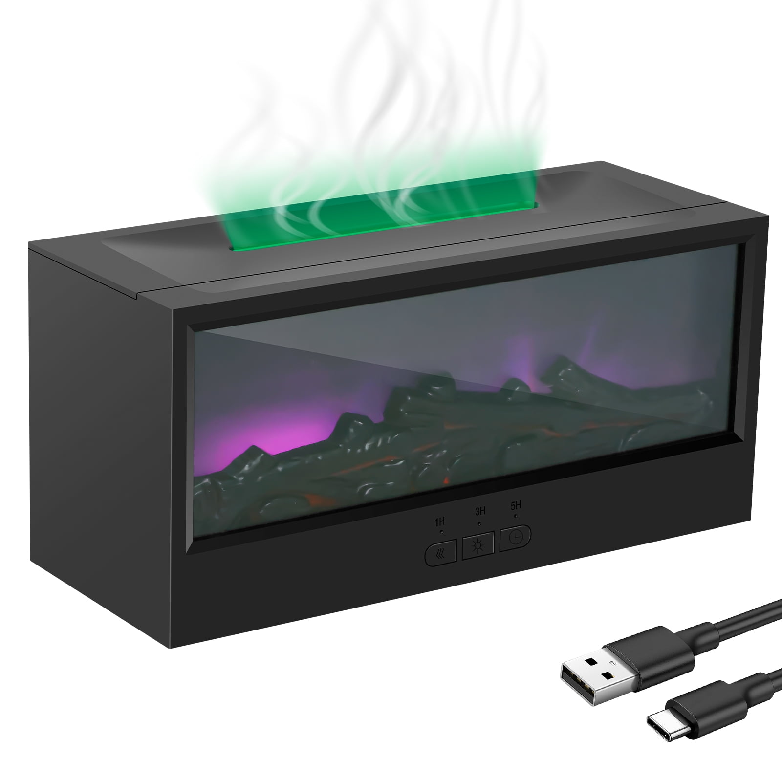 Flame Humidifier Diffuser with 7 Colors Light Soothing Fireplace ...