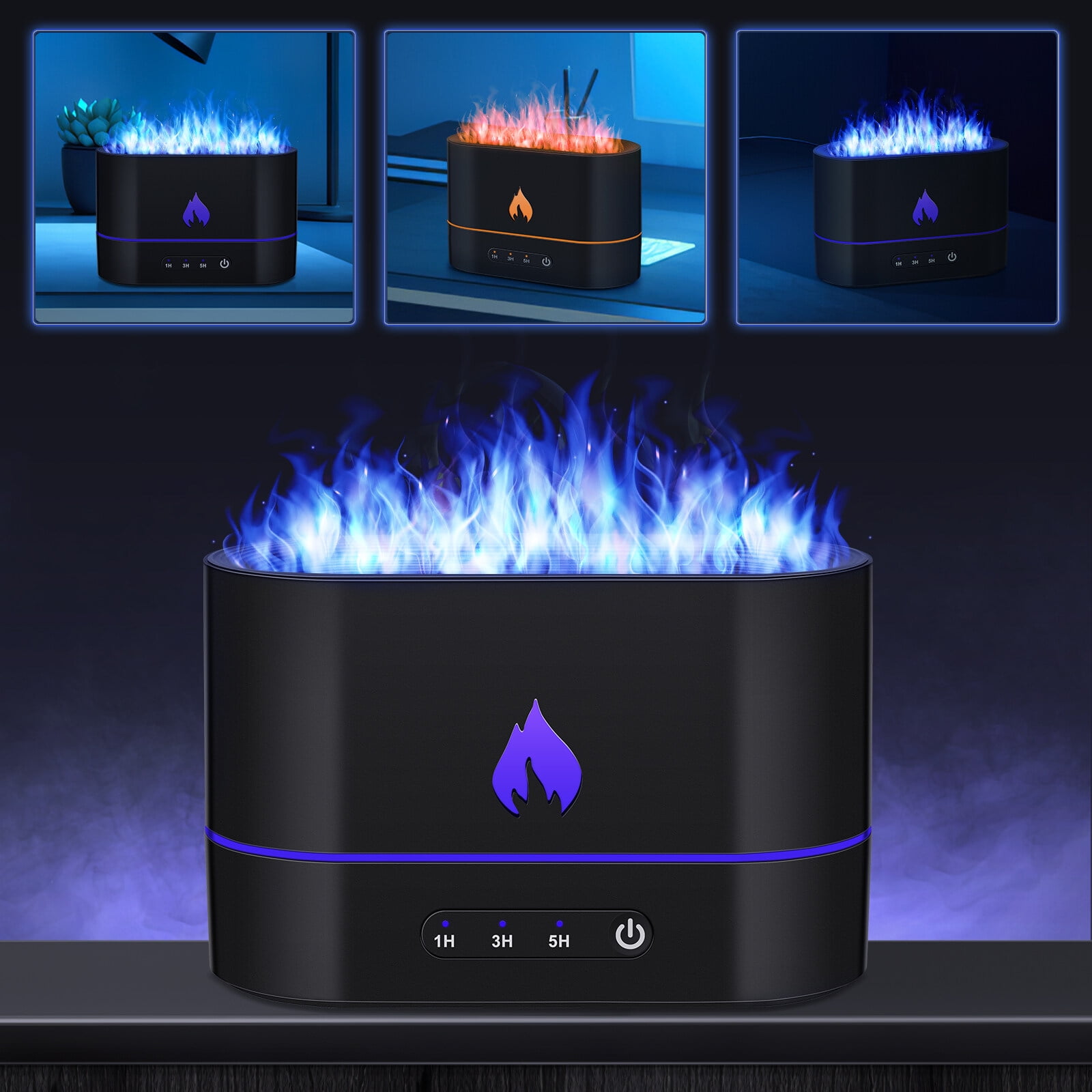 Flame Humidifier, LED Light Flame Humidifier Essential Oil Diffuser ...