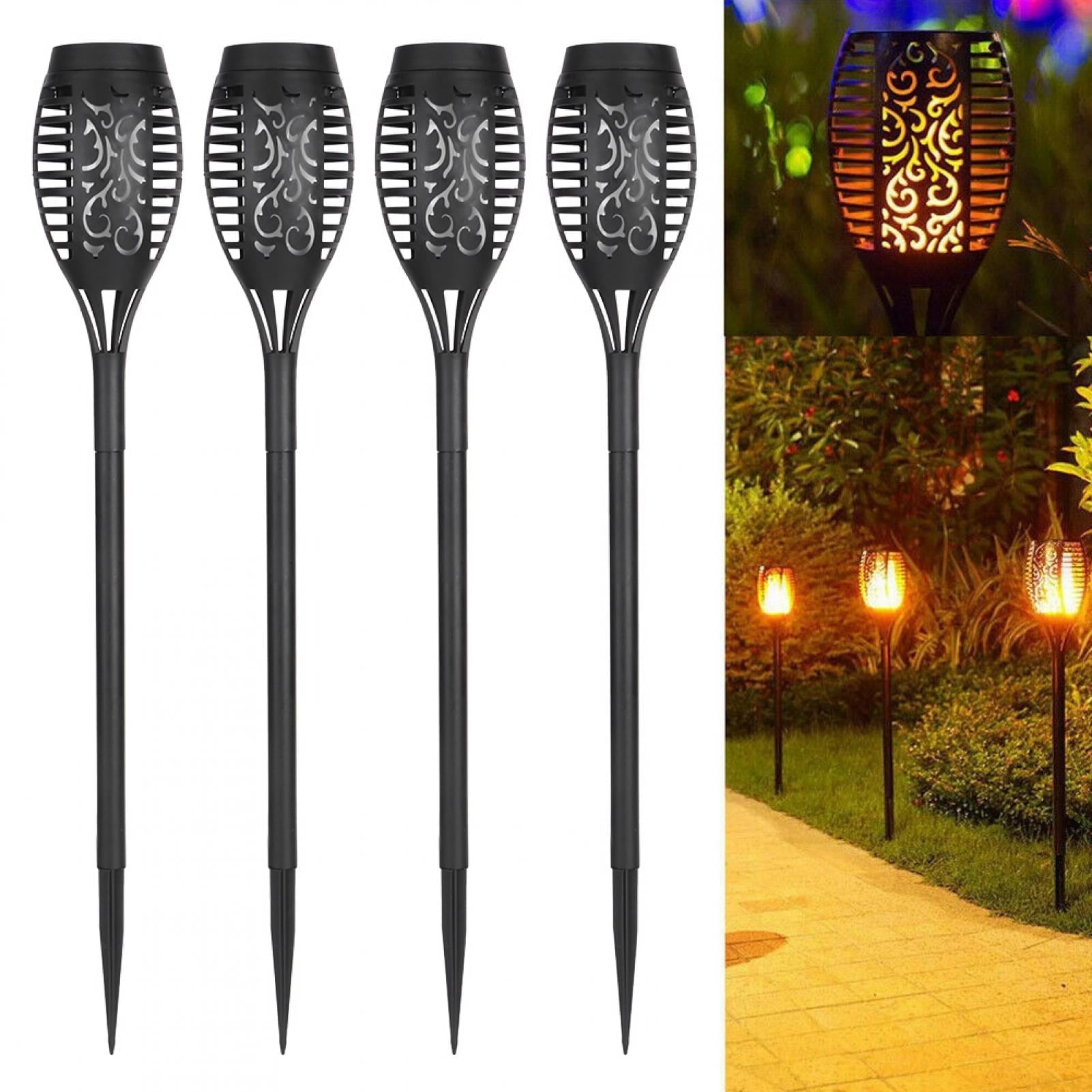 Flame Lamp,4PCS Solar Power Torch Shaped Flickering Flame Light Outdoor ...