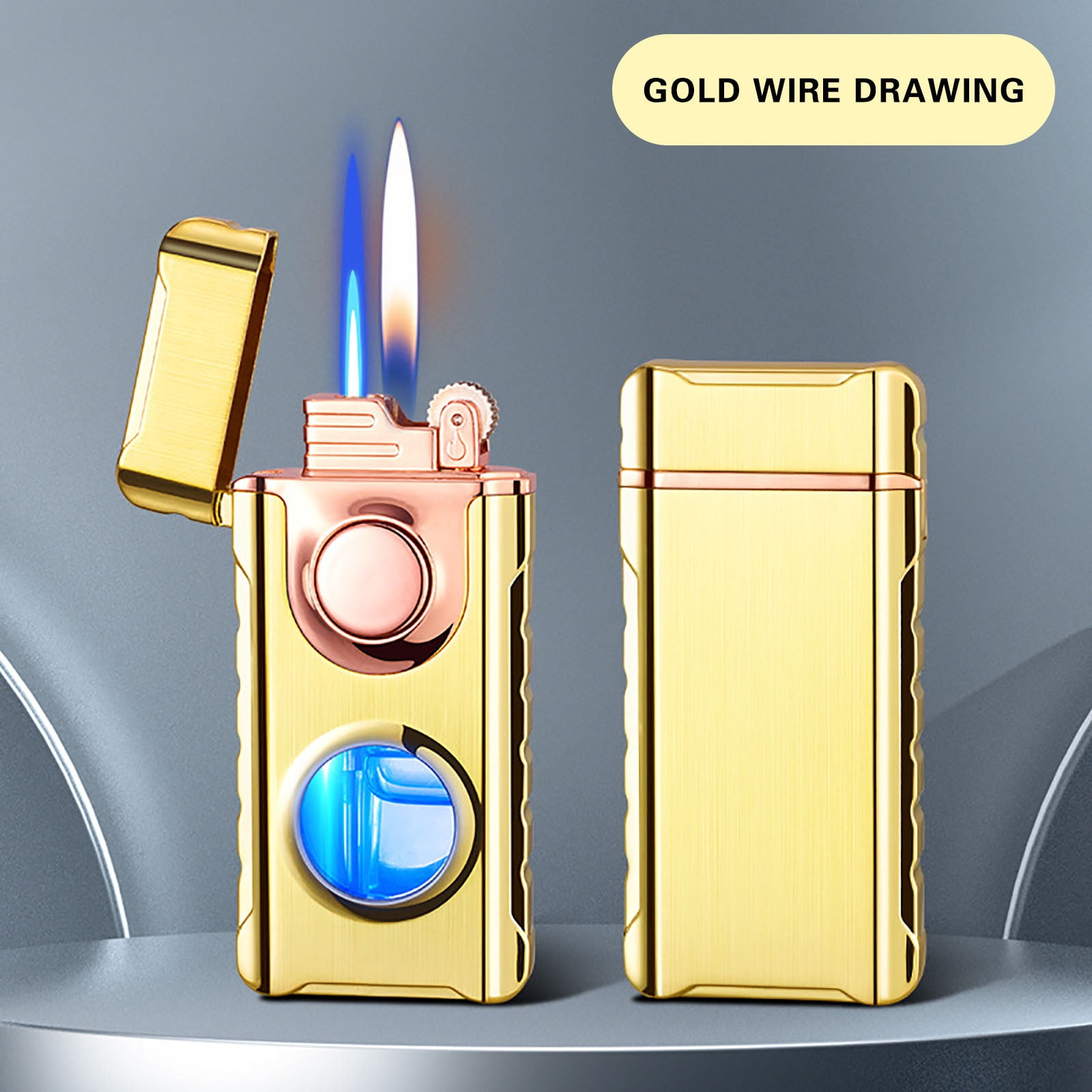 Flame Lighter With LED Blue Light Visible Tank, Creative Windproof Gas ...