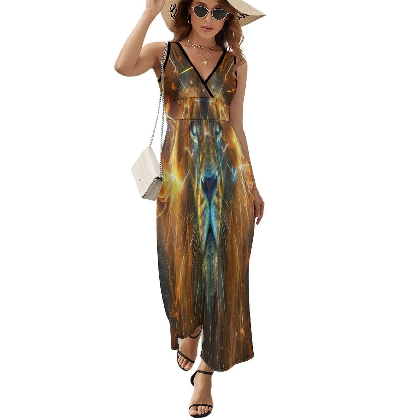 Flame Lion Portrait Dress Fashion Boho Beach Long Dresses Female Party ...