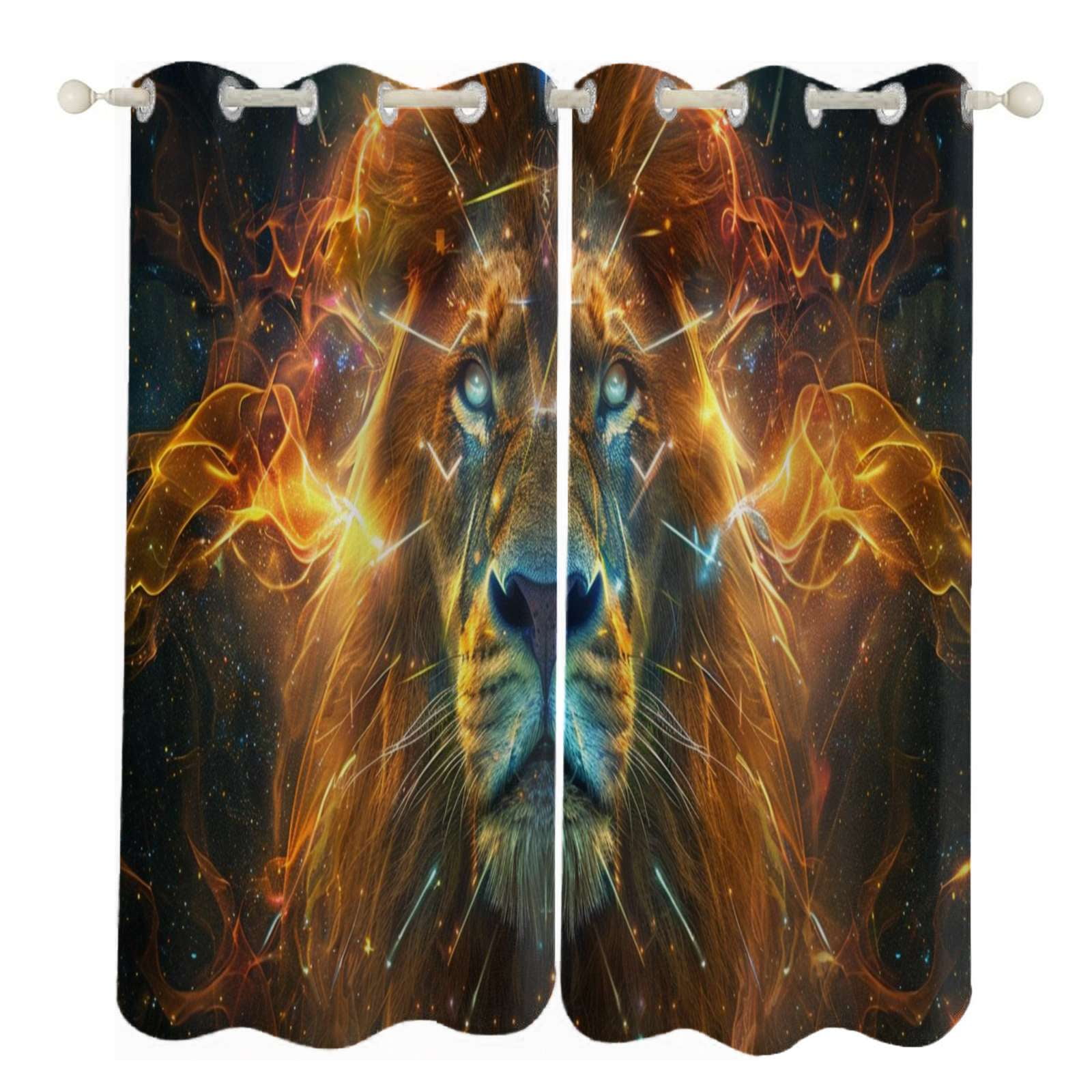 Flame Lion Portrait Sunshade Curtains Home Bedroom Living Room Dining ...