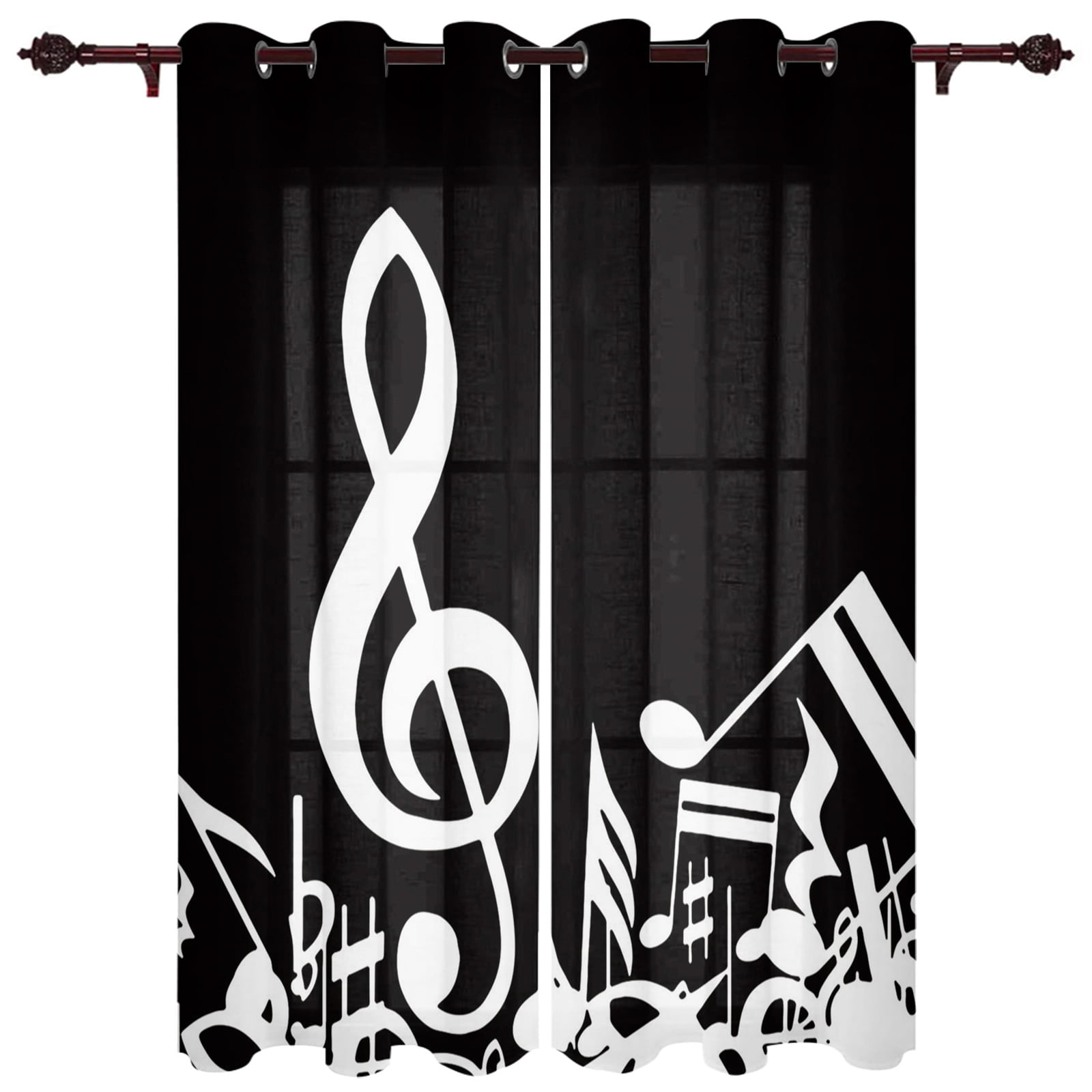 Flame Musical Note Black Bedroom Modern Window Curtain for Living Room ...